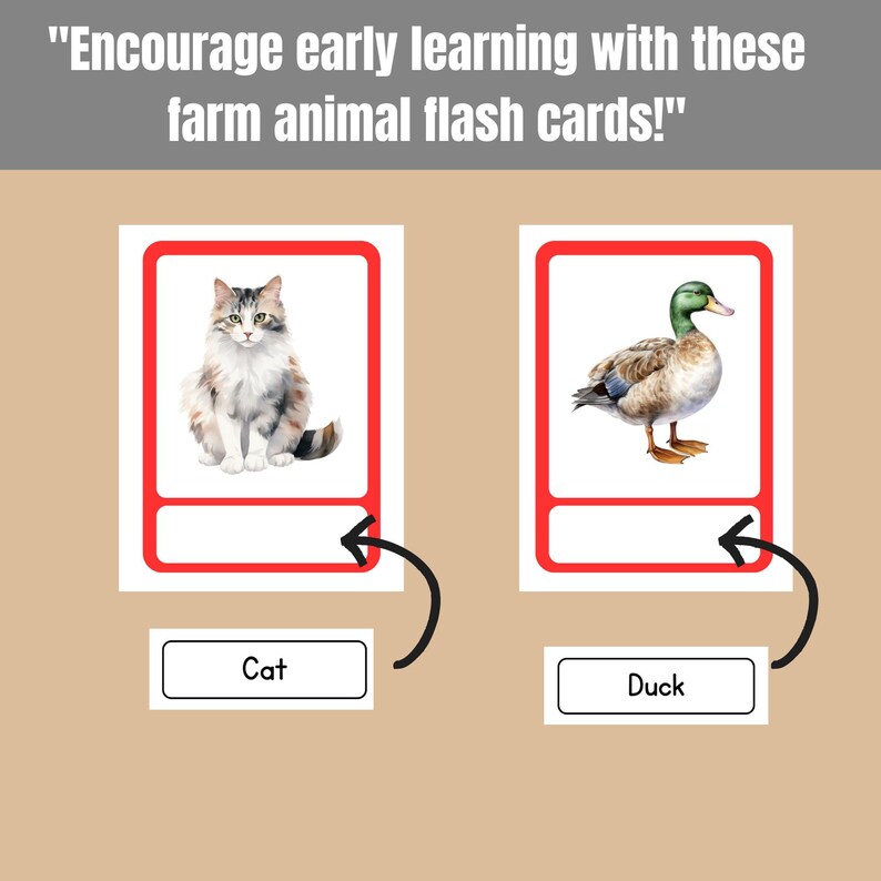 Farm Animals Flash Cards, Montessori Flash Cards, Educational Preschool ...