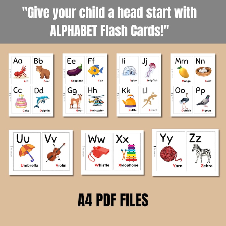 Printable Alphabet Flash Cards, Toddlers Preschool Early Learning ...