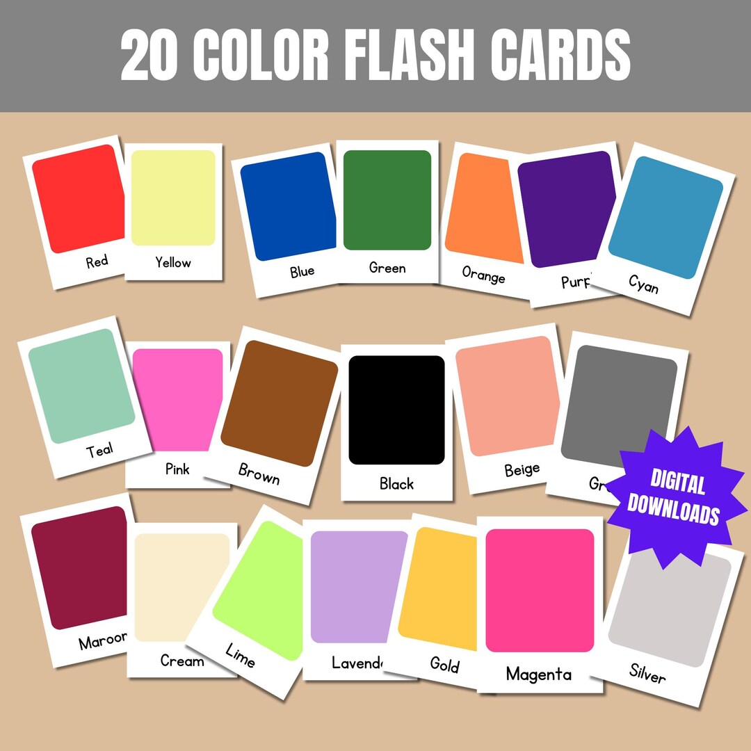 20 Color Flashcards, Montessori Flashcards, Nomenclature Flashcards ...