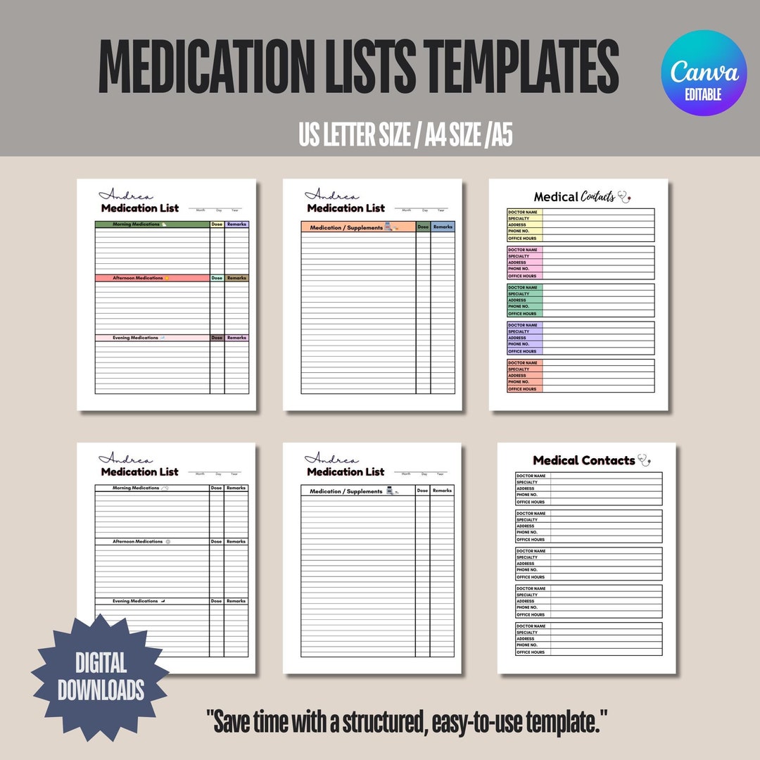 Medication Supplement List Tracker, Printable Medication Schedule ...