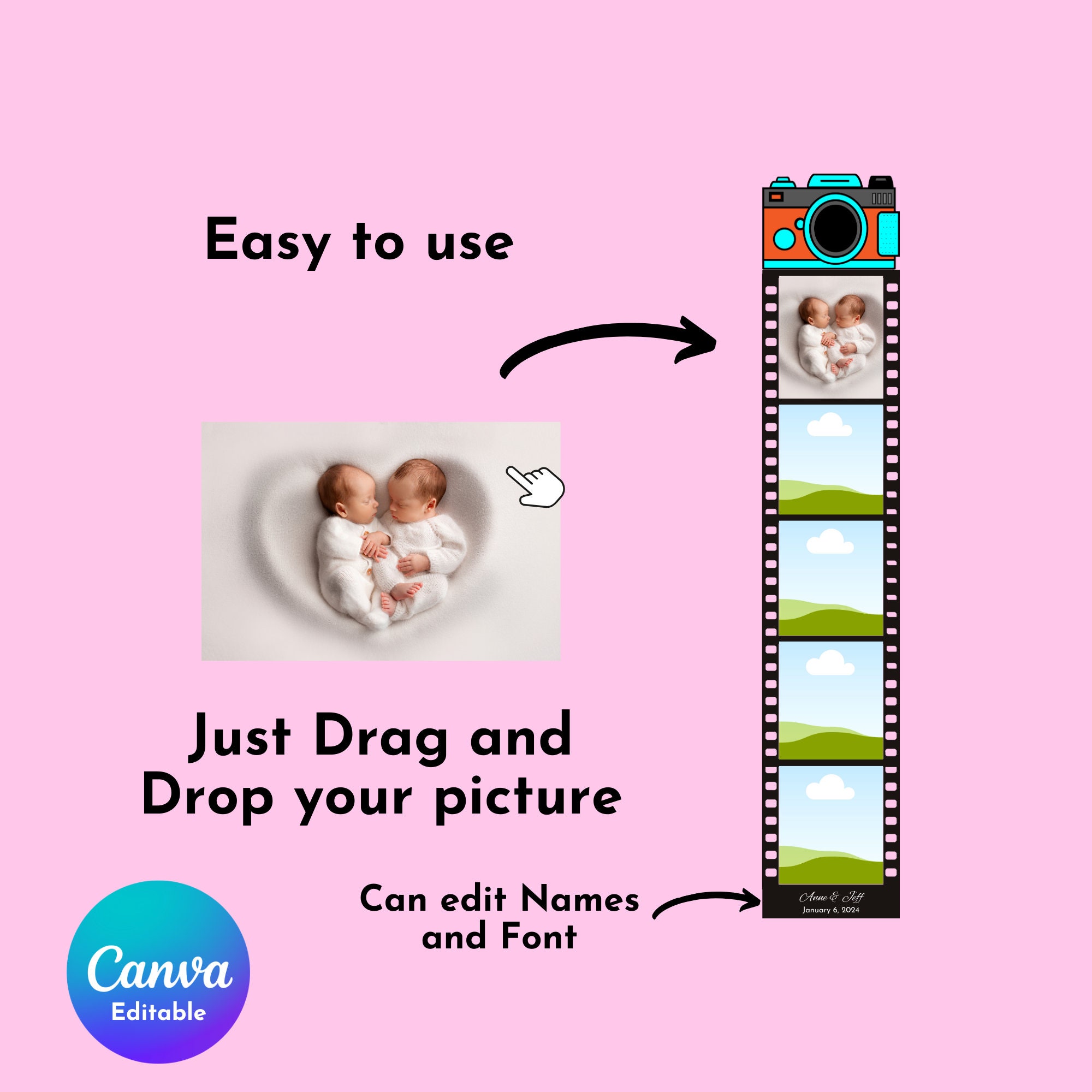 Film Strip Photo Collage, Film Border Photo Booth Strip, Personalized ...