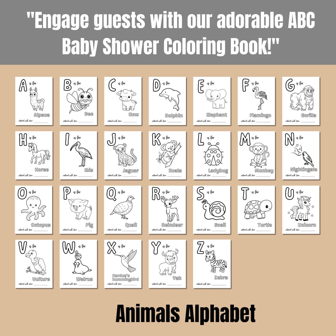 ABC Coloring Book Baby Shower Game, Baby Shower Game Bundle, Baby ...