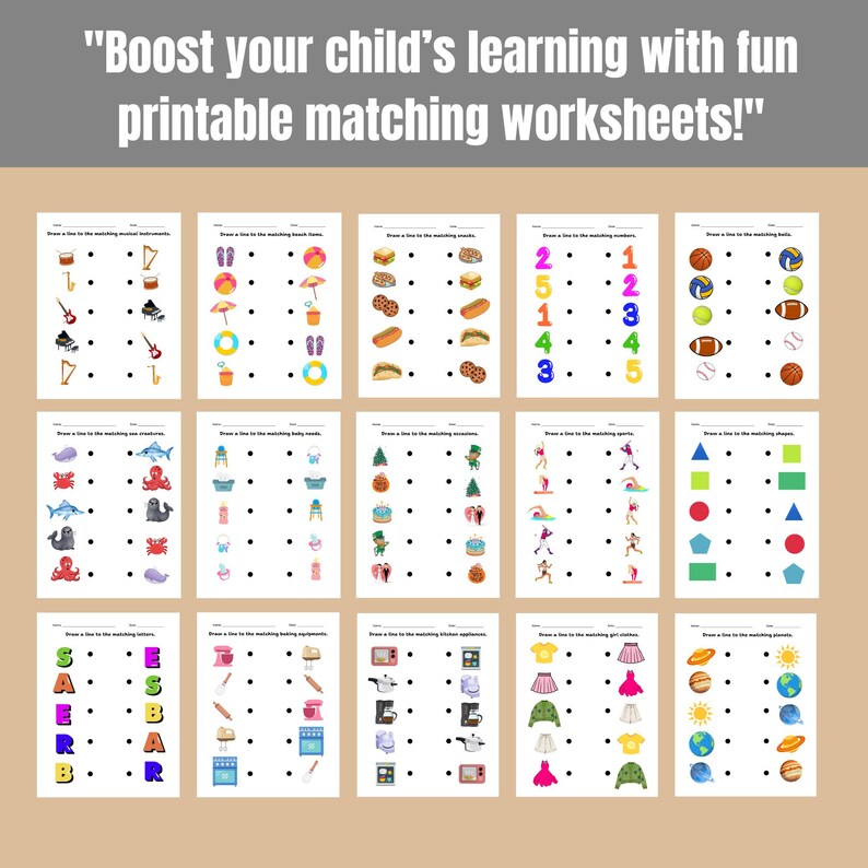 70 Printable Matching Worksheets, Match the Picture, 70 Matching ...