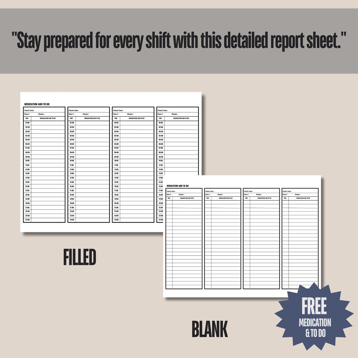 4 Patients Nurse ER Report Sheet , Editable Med Surg Nursing Brain ...