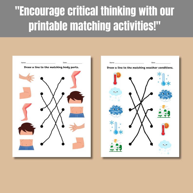 70 Printable Matching Worksheets, Match the Picture, 70 Matching ...