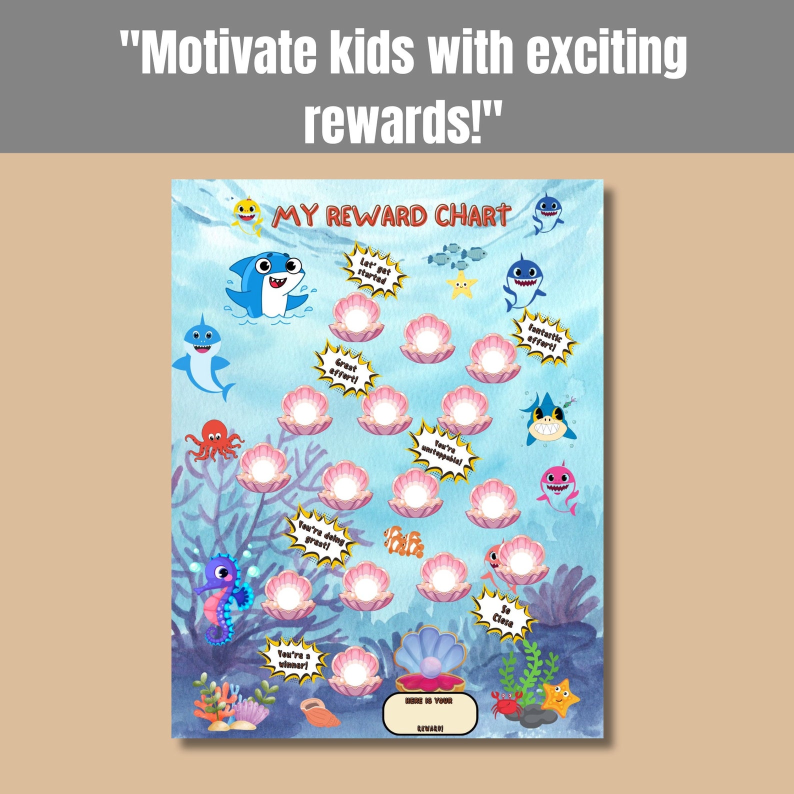 Reward Chart for Kids, Shark Chore Chart, Behavior Chart, Printable ...