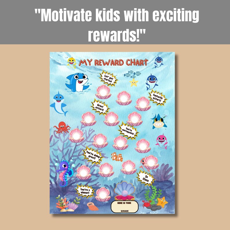 Reward Chart for Kids, Shark Chore Chart, Behavior Chart, Printable ...