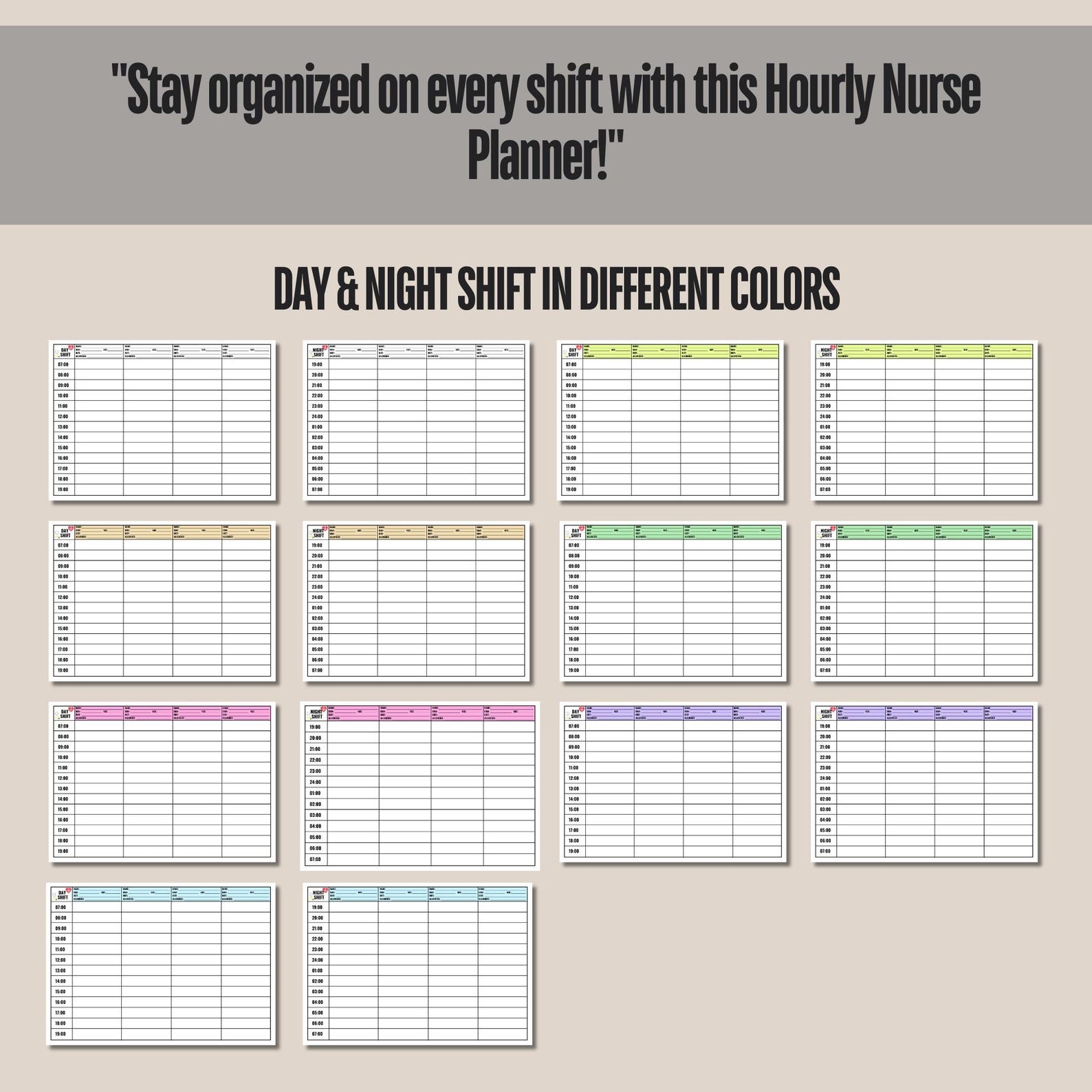 Hourly Nurse Shift Planner, Nurse Hourly To-do Planner, 4 Patient ...