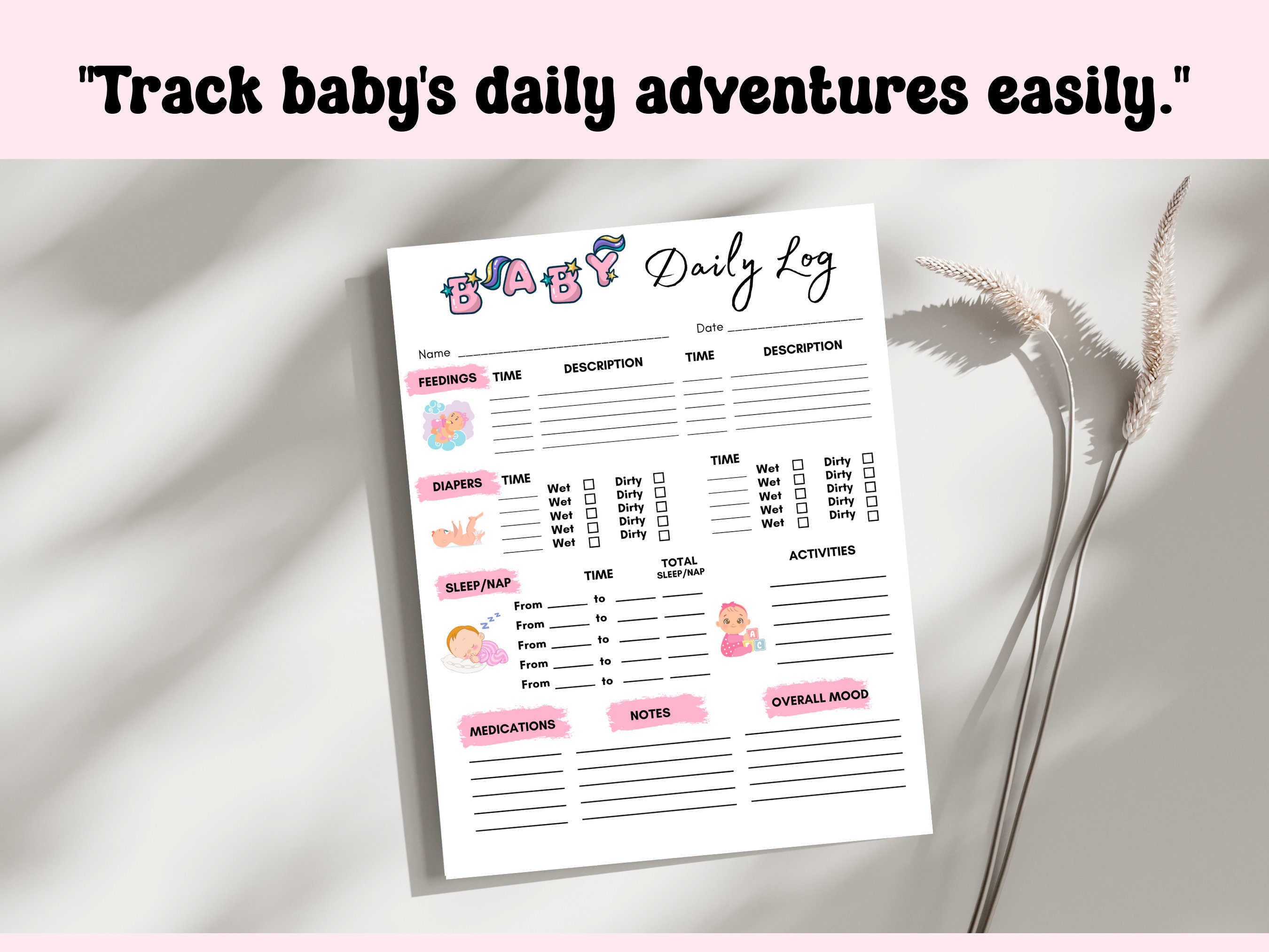 Baby Daily Log, Baby Daily Log Tracker, Baby Care Log, Newborn Log ...