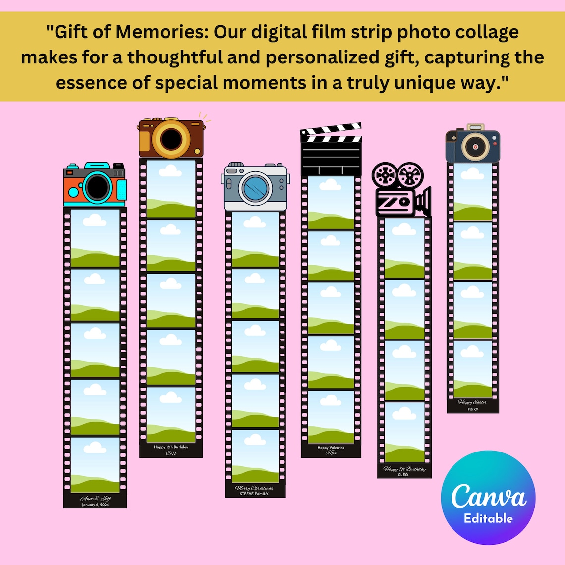 Film Strip Photo Collage, Film Border Photo Booth Strip, Personalized ...