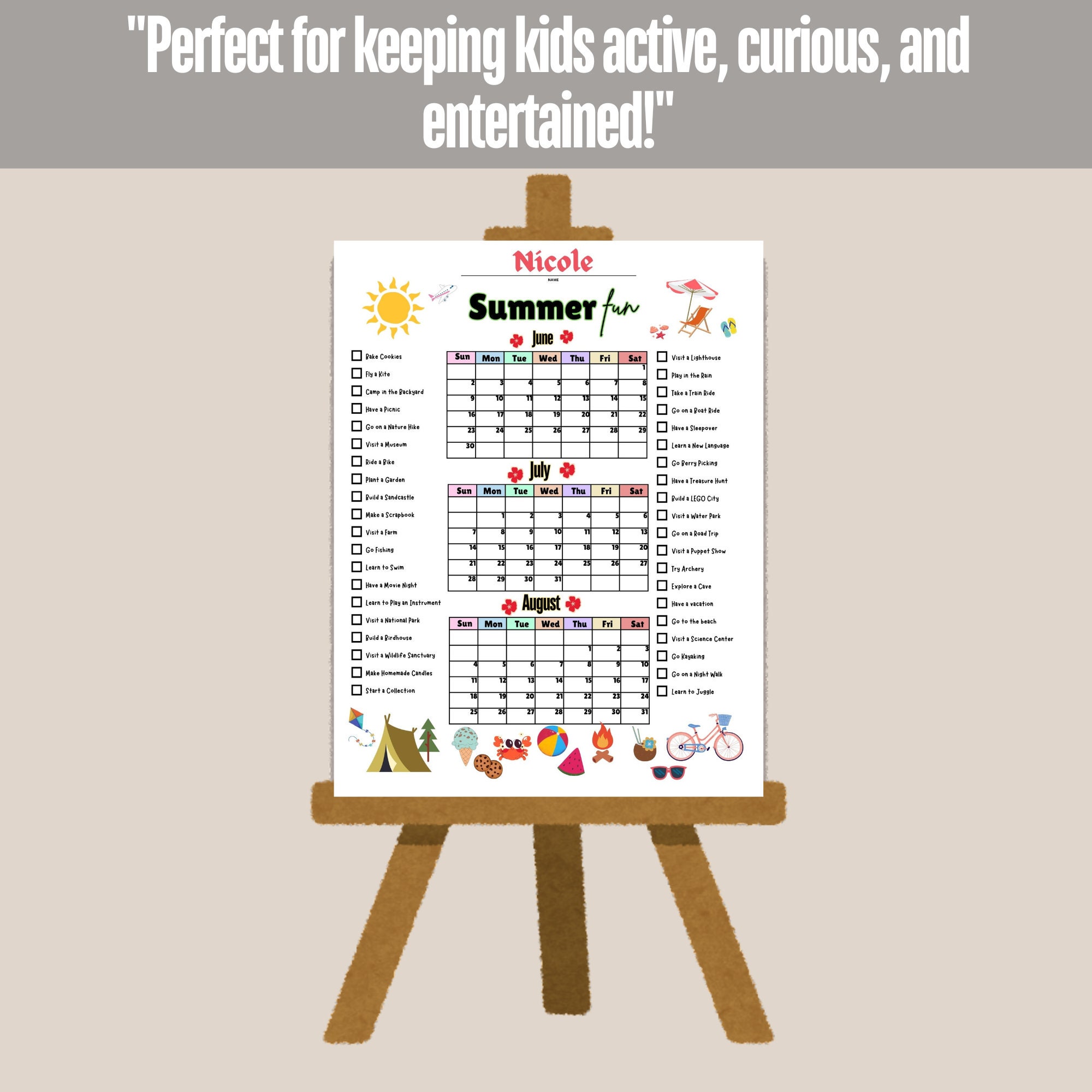 Editable Summer Bucket Lists, Summer Fun Bucket List, Family Planner ...