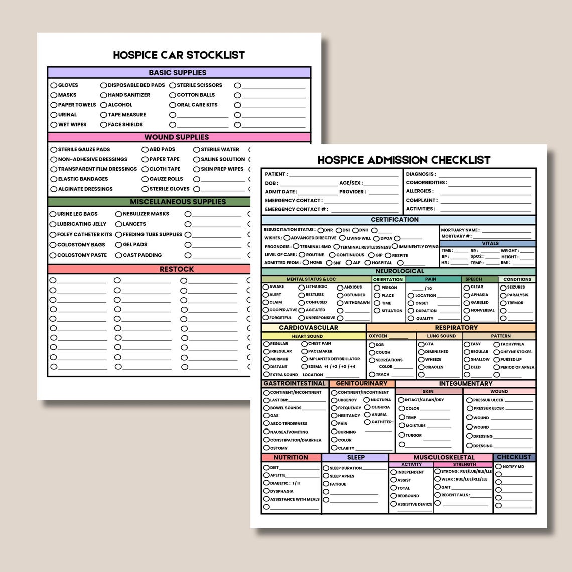 Hospice Care Organizer for Hospice Nurse, Hospice Admission Form ...