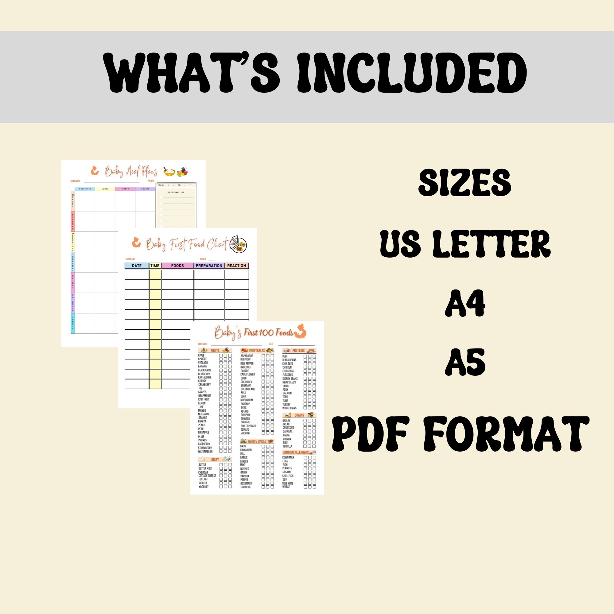 Baby Food Tracker Printable BUNDLE, Baby Meal Planner, Printable Food ...