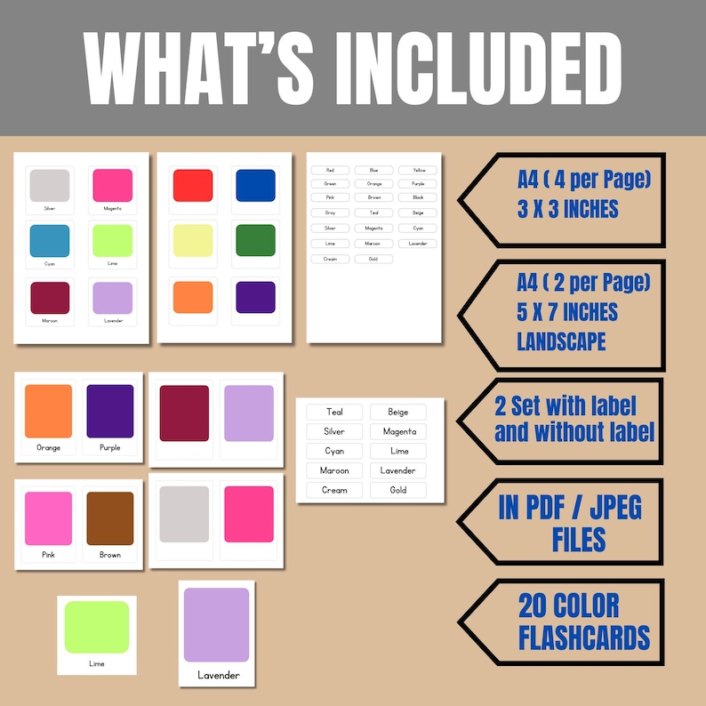 20 Color Flashcards, Montessori Flashcards, Nomenclature Flashcards ...
