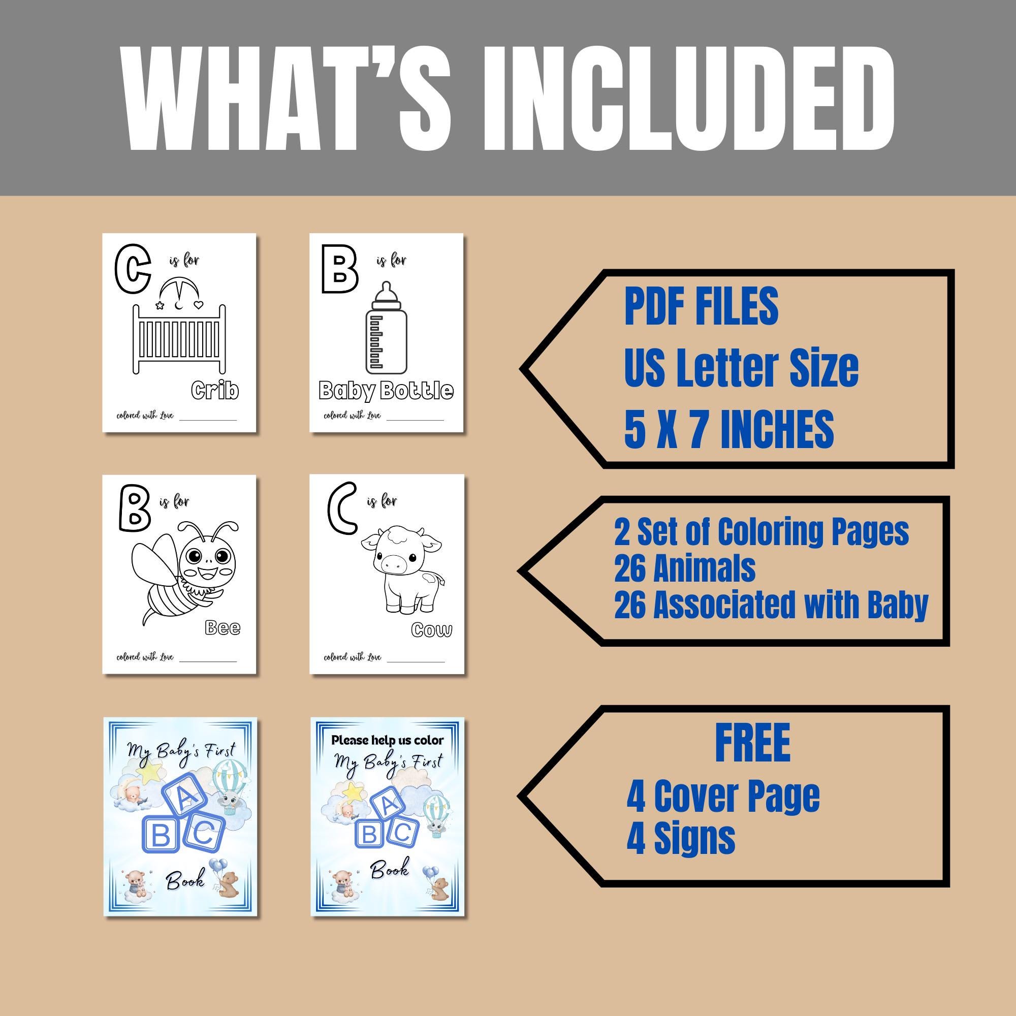 ABC Coloring Book Baby Shower Game, Baby Shower Game Bundle, Baby ...