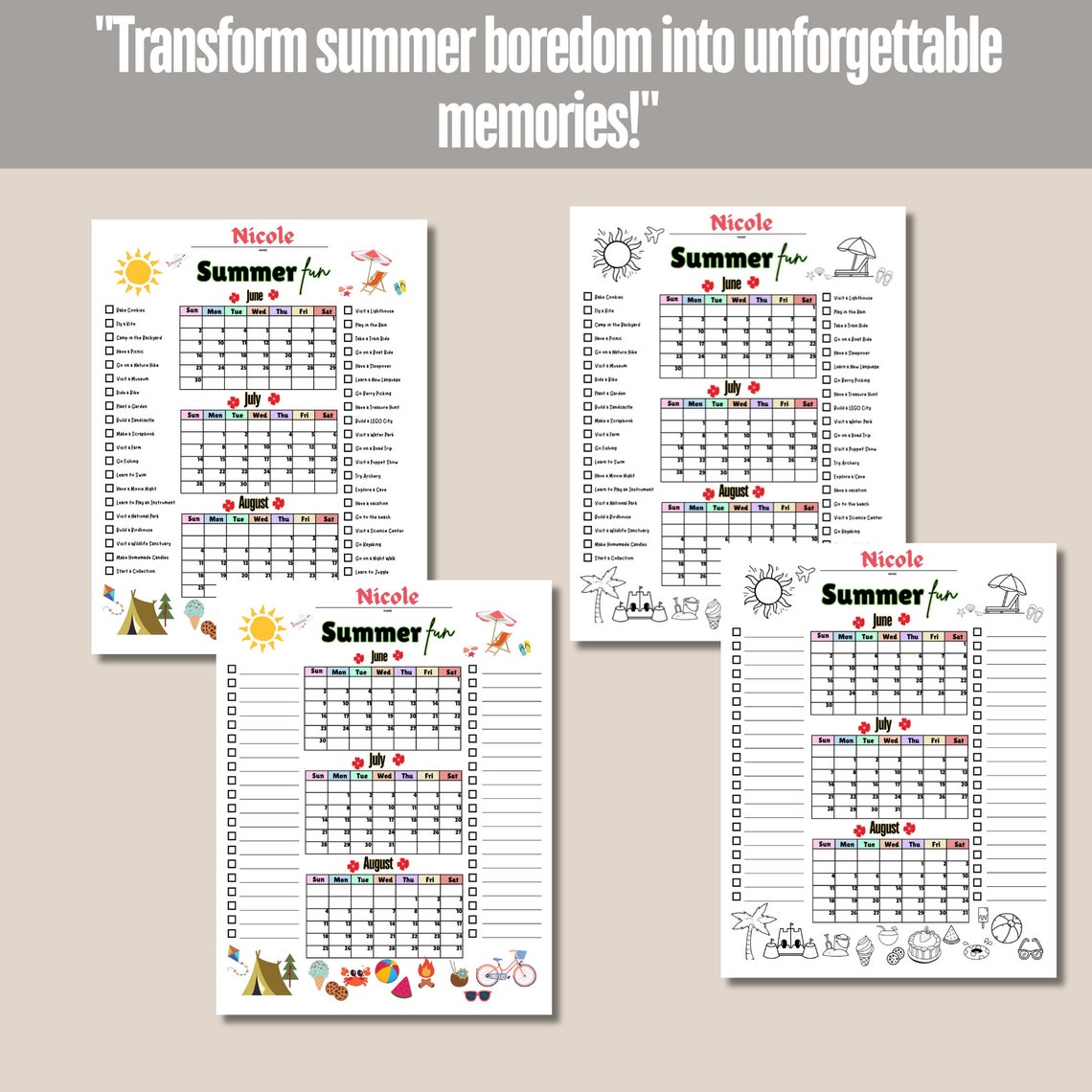 Editable Summer Bucket Lists, Summer Fun Bucket List, Family Planner ...