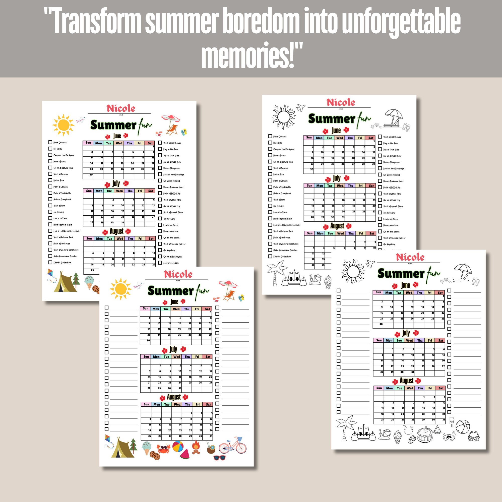 Editable Summer Bucket Lists, Summer Fun Bucket List, Family Planner ...