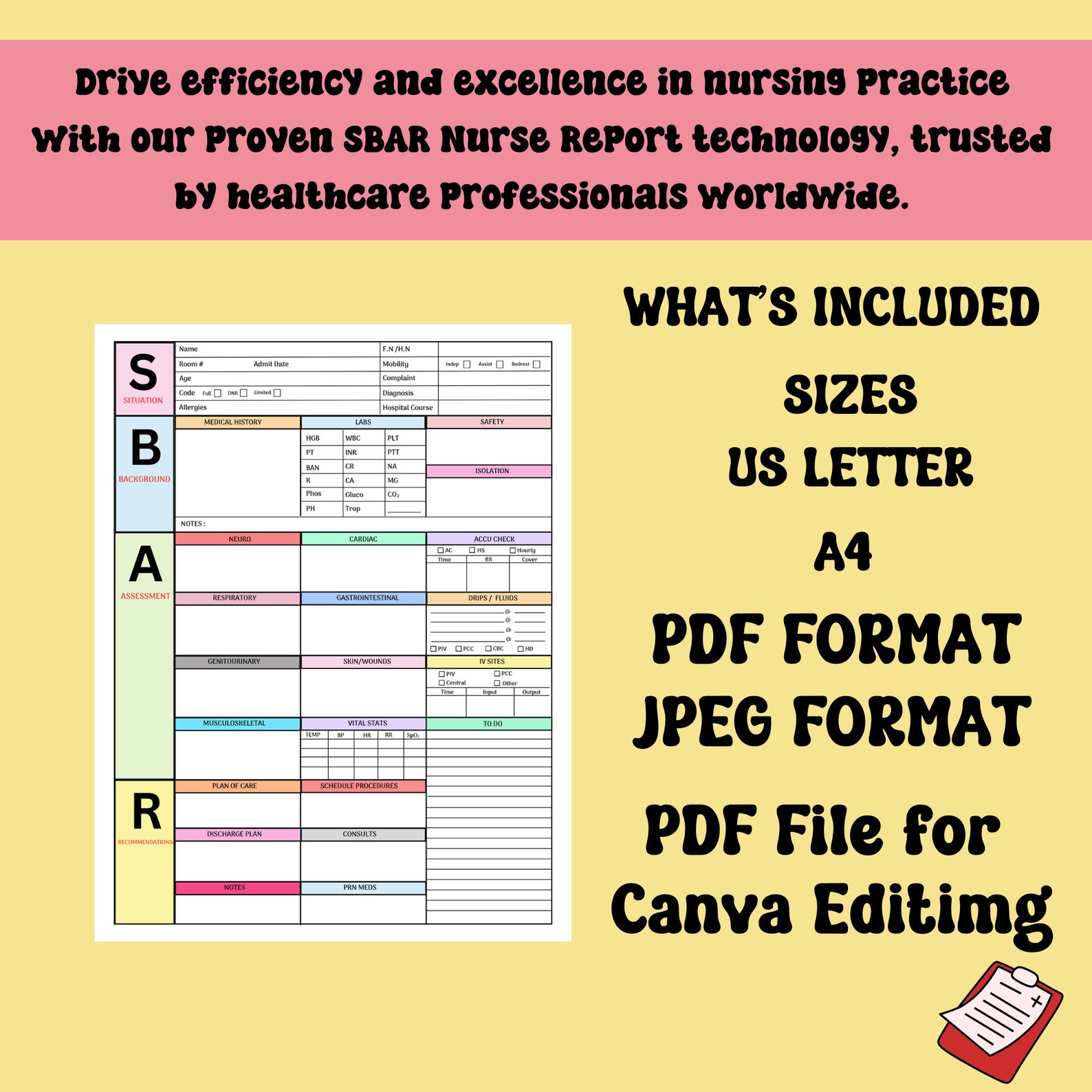 SBAR Nurse Report Sheet, Editable Med Surg Nurse Brain ICU Report Sheet ...