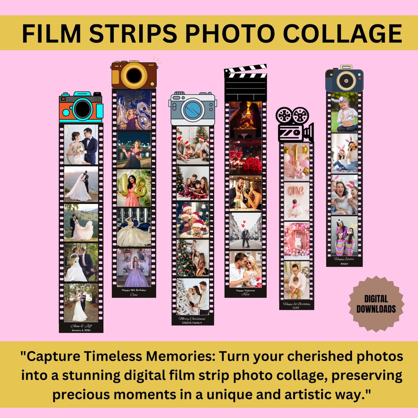 Film Strip Photo Collage, Film Border Photo Booth Strip, Personalized ...