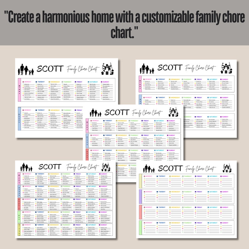 Editable Family Chore Chart, Family Planner Printable, Weekly Family ...