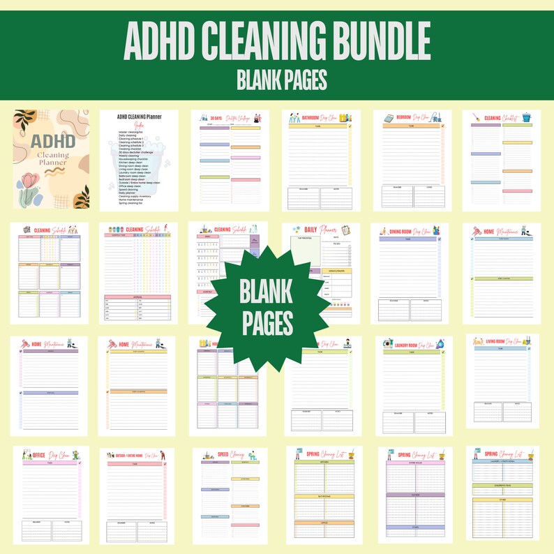 Editable ADHD Cleaning Checklist Bundle, ADHD Chore Chart, Deep ...