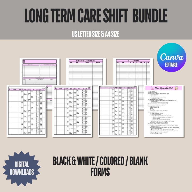 Long Term Care Shift Organizer for LTC Nurse, Long Term Care Shift ...