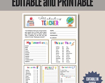 Back to School Teacher Favorite Things Survey | Meet the Teacher ...