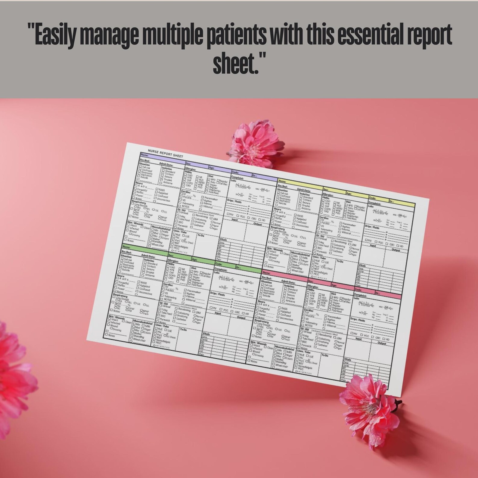 4 Patient Nurse Report Sheet, Med Surg Report Sheet, ICU Report Sheet ...
