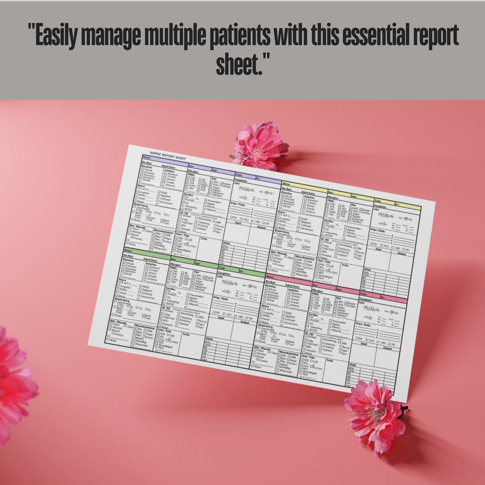 4 Patient Nurse Report Sheet, Med Surg Report Sheet, ICU Report Sheet ...