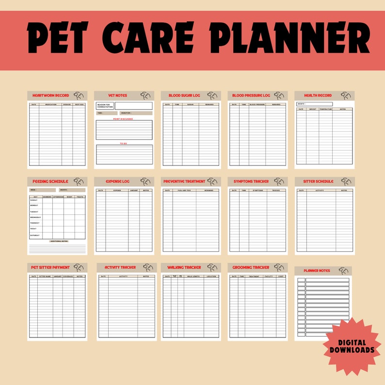 Printable Pet Planner, Fillable Pet Planner, Pet Checklists, Puppy ...