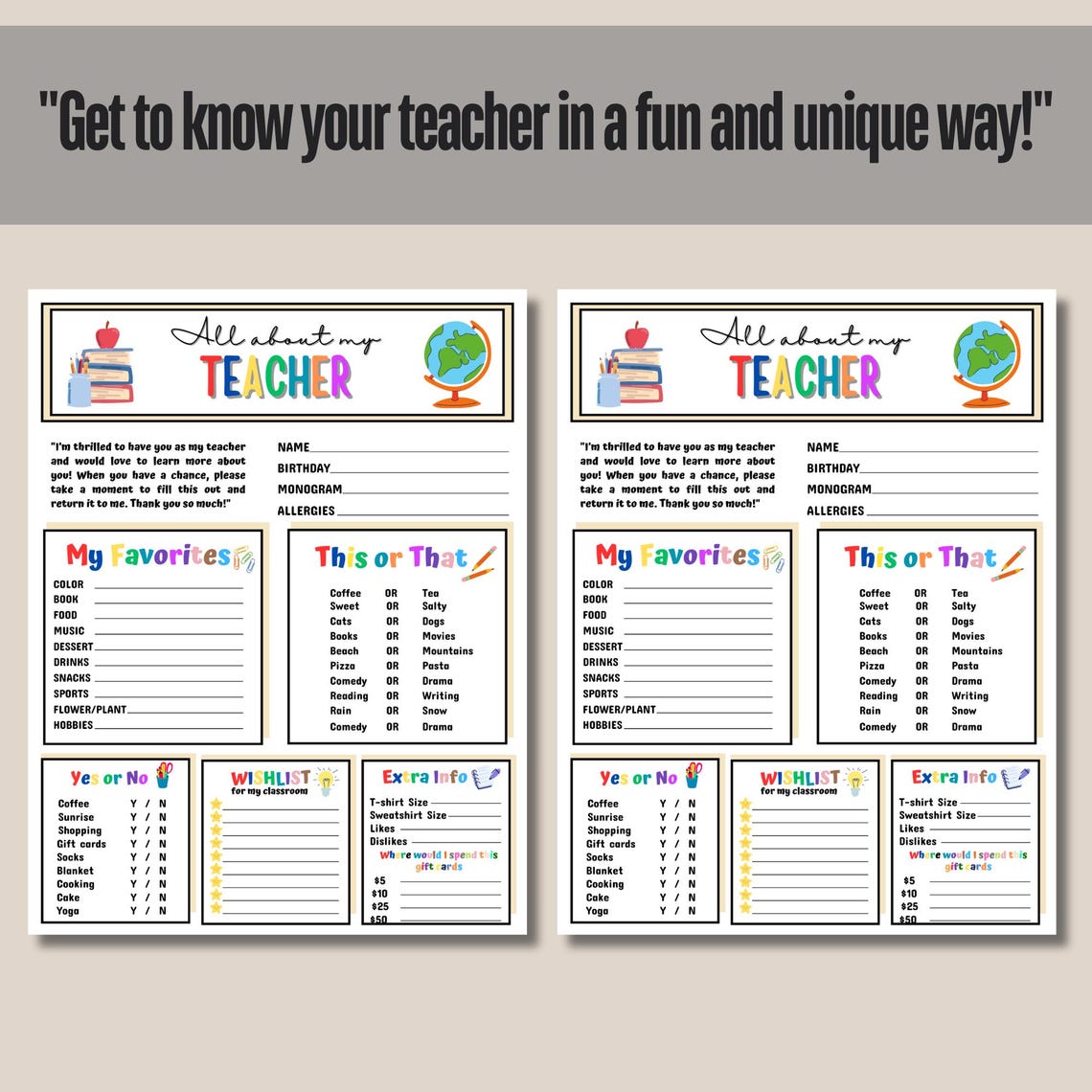 All About My Teacher Printable, Meet the Teacher Questionnaire, Back to ...
