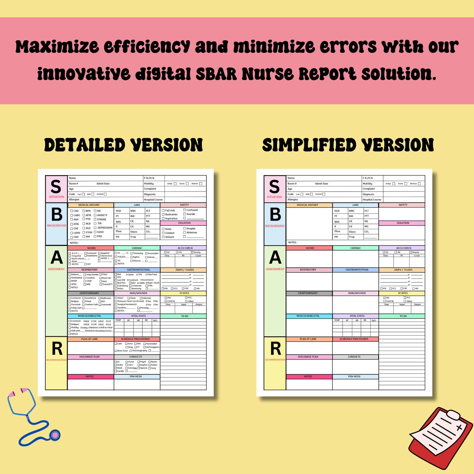 SBAR Nurse Report Sheet, Editable Med Surg Nurse Brain ICU Report Sheet ...