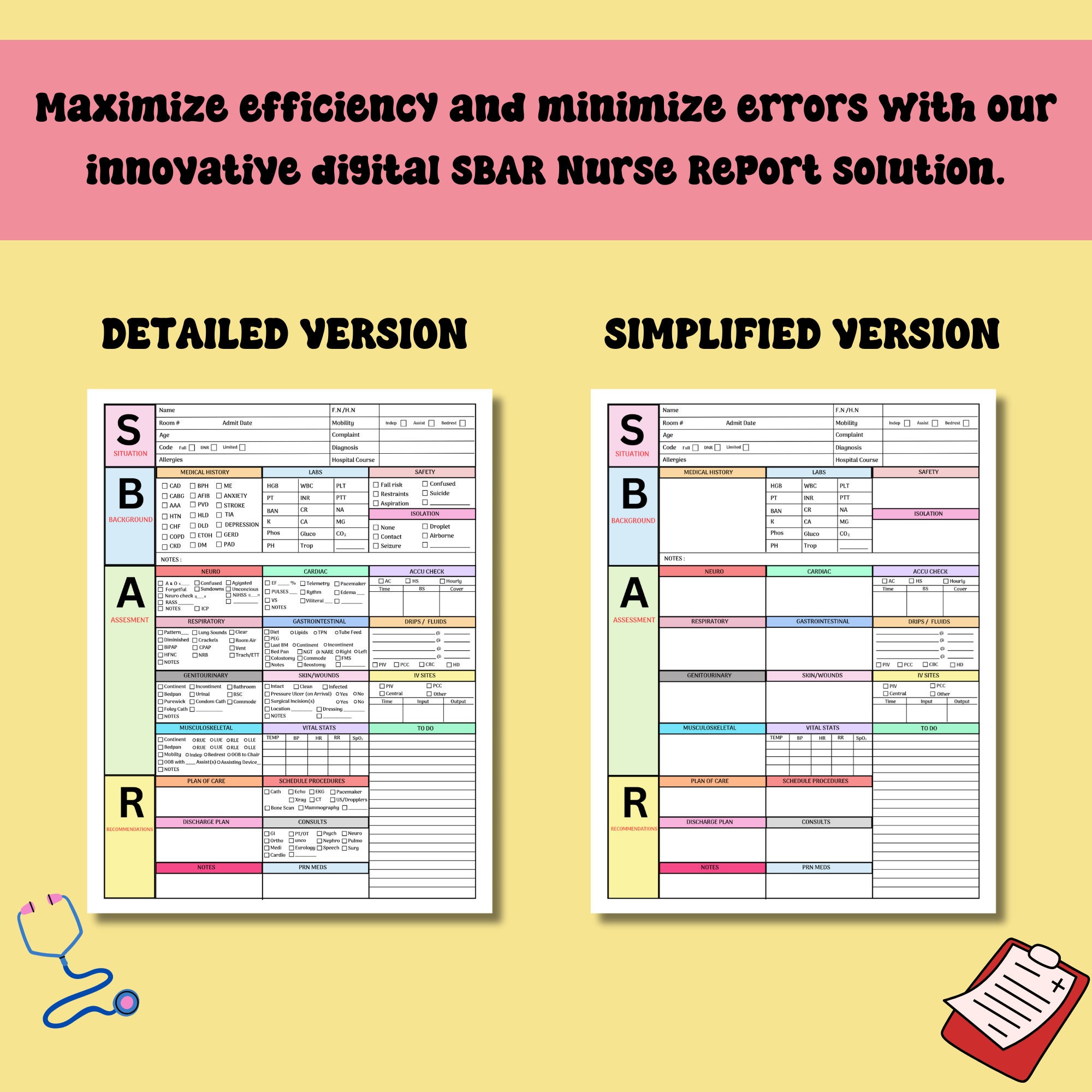 SBAR Nurse Report Sheet, Editable Med Surg Nurse Brain ICU Report Sheet ...