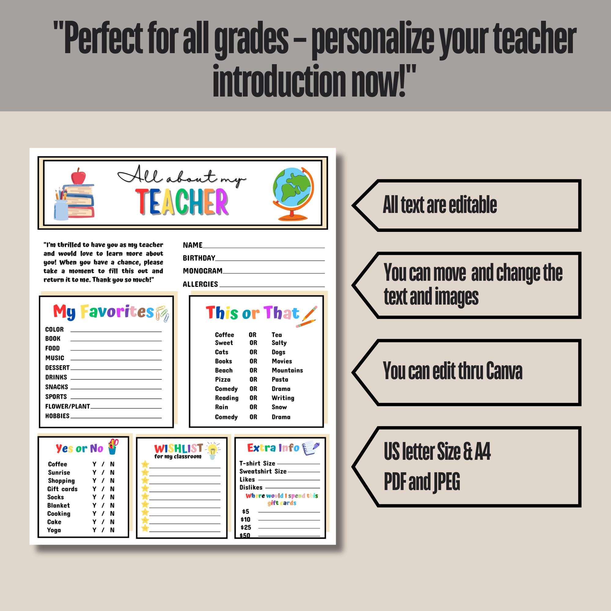 All About My Teacher Printable, Meet the Teacher Questionnaire, Back to ...
