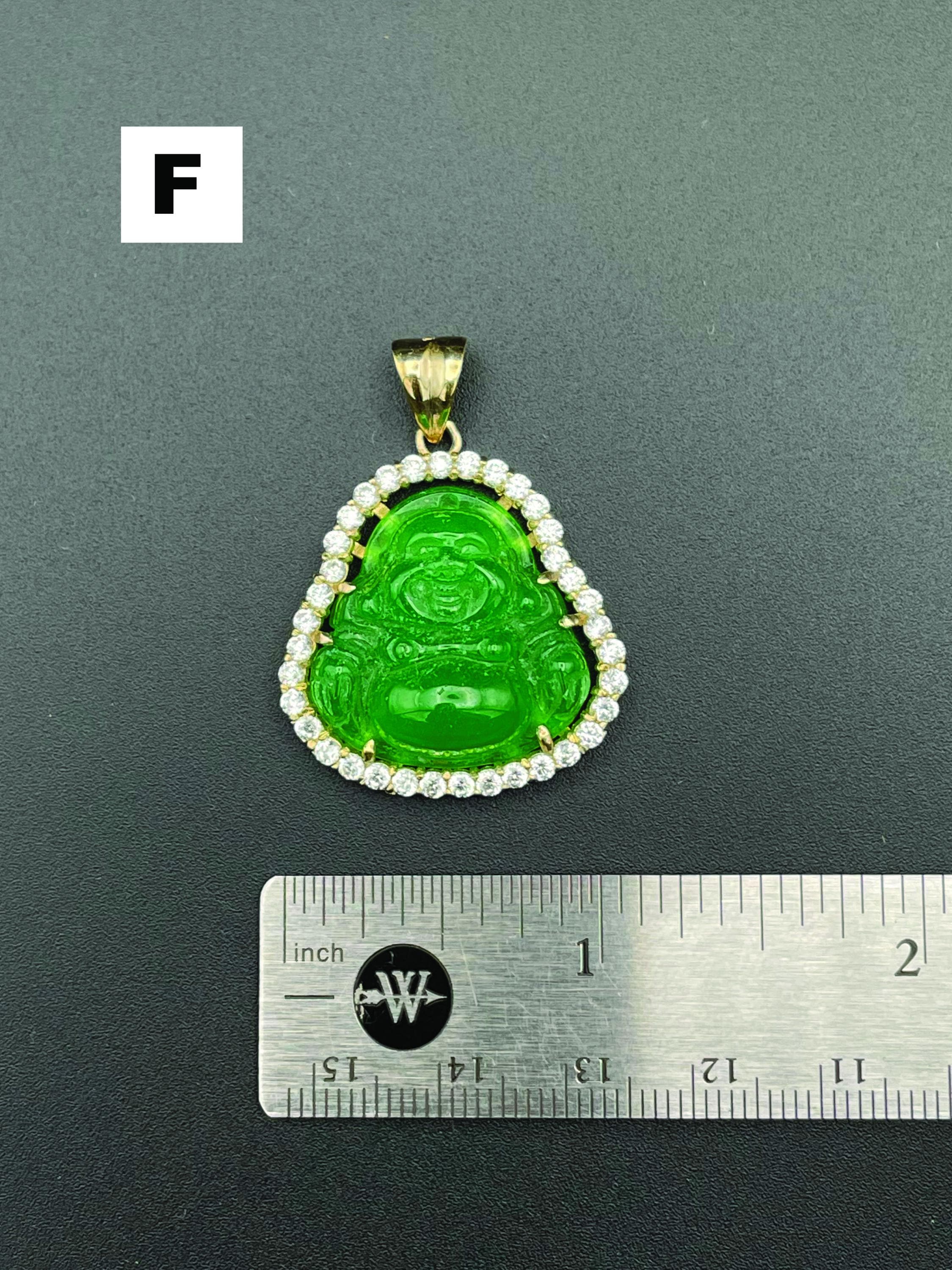 10k Gold Authentic Green Jade Laughing Buddha Pendant, Jade Charm With ...