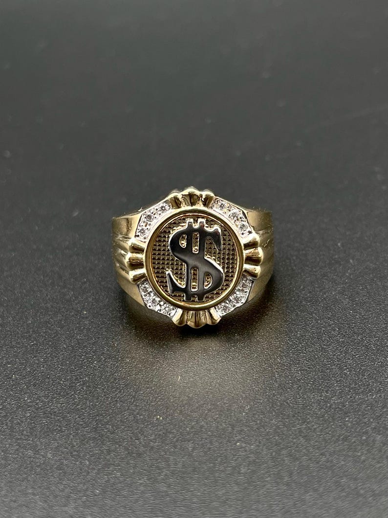14k Gold Dollar Sign Ring With CZ - Etsy