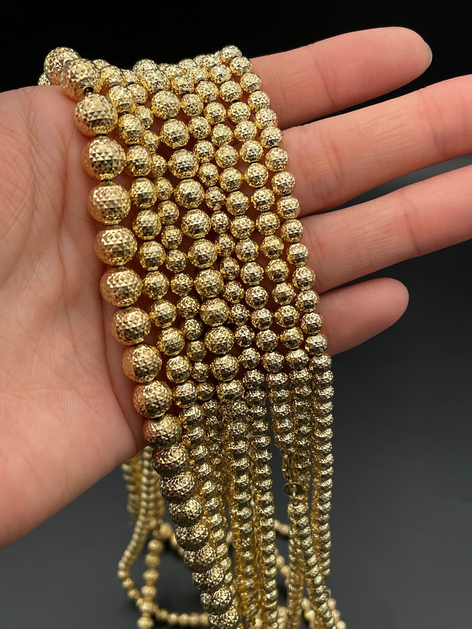 10k Gold Diamond Cut Beaded Chain / Moon Chain / Gold Ball Chain ...