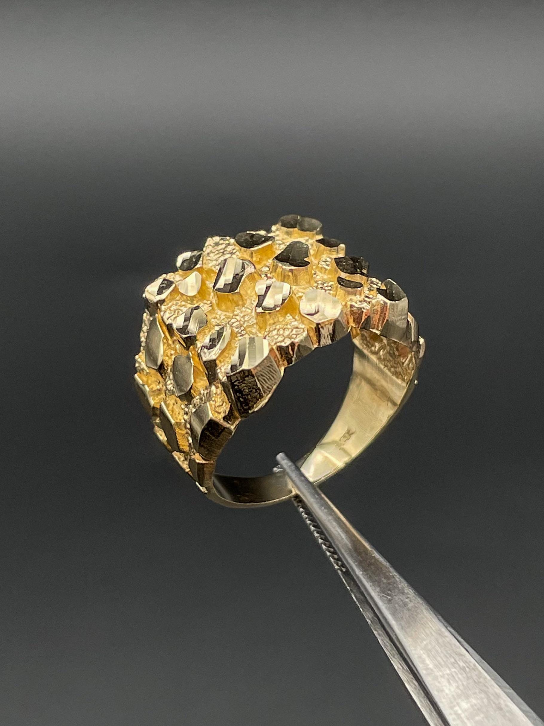 14k Gold Large Square Nugget Ring / Classic Nugget Ring / Men’s Ring ...