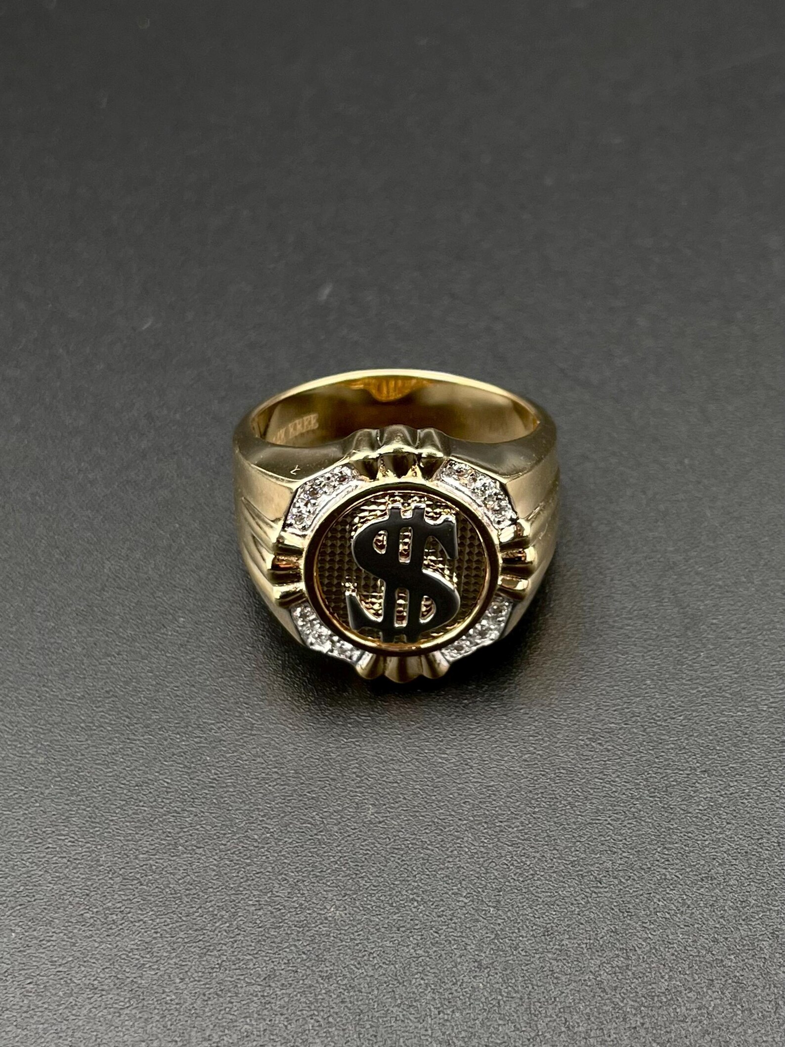 14k Gold Dollar Sign Ring With CZ - Etsy