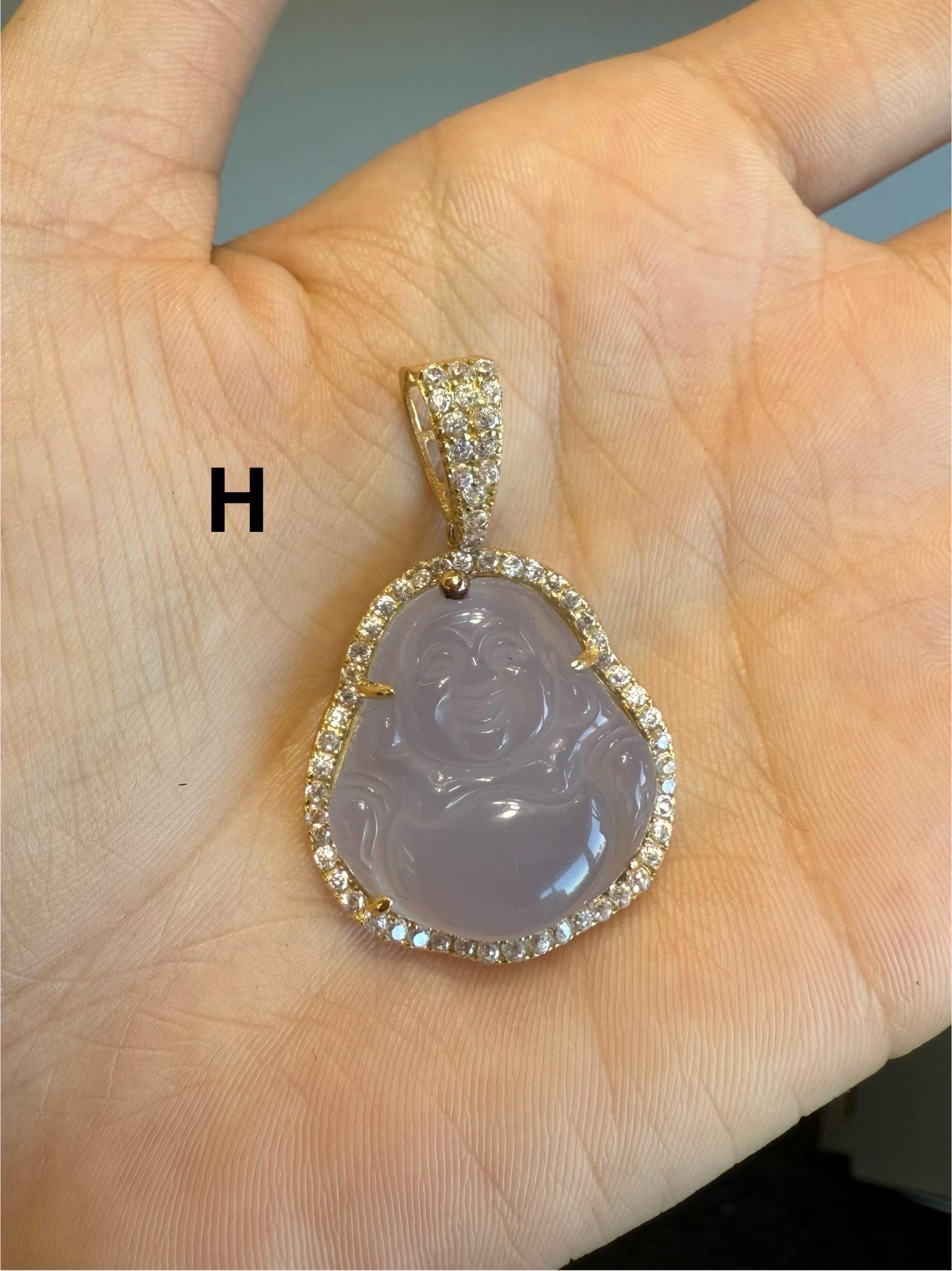 10k Gold Authentic Green Jade Laughing Buddha Pendant, Jade Charm With ...