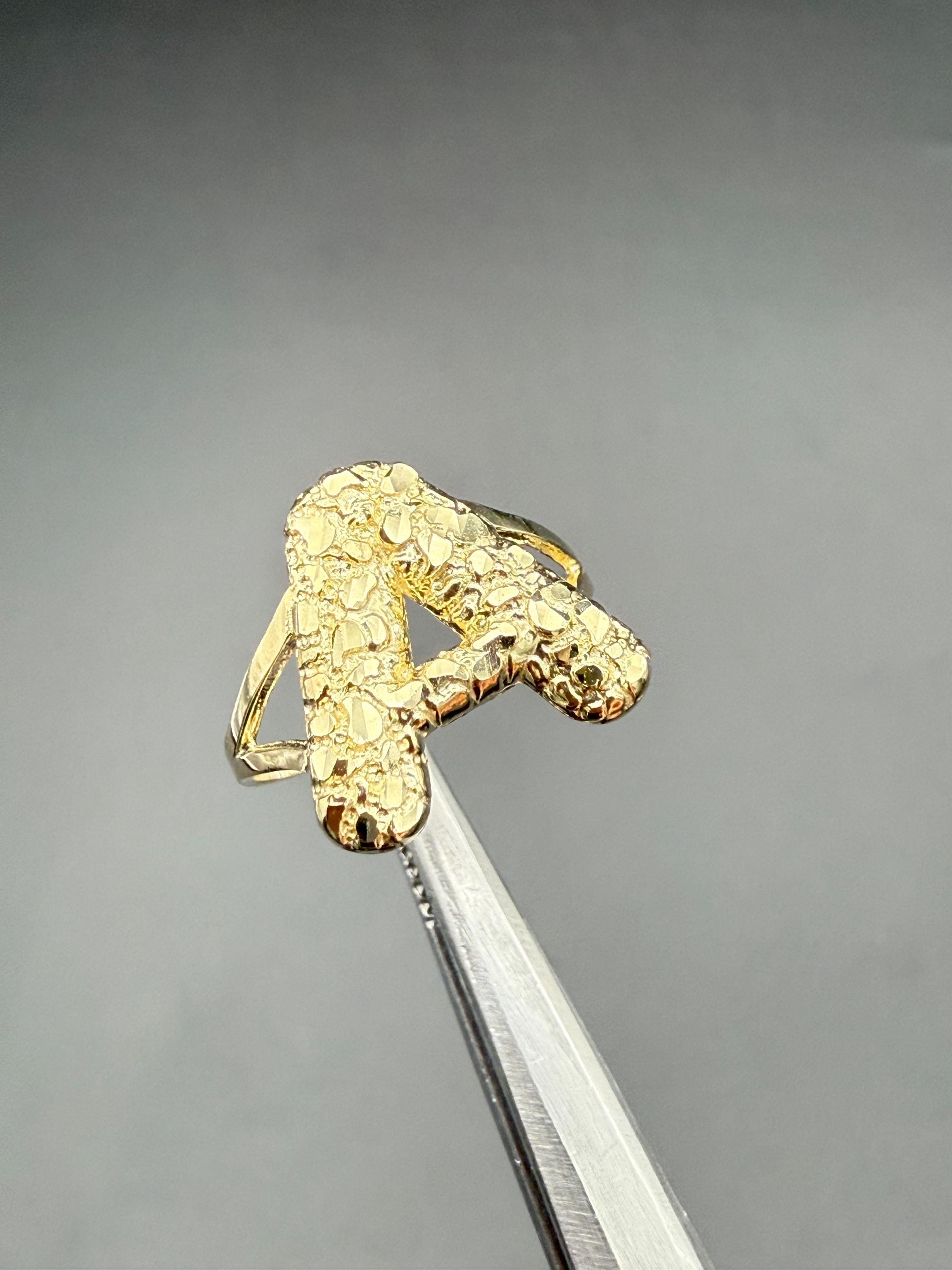 10K Gold Nugget Initial Ring / Chunky Nugget Initial / Statement Ring ...