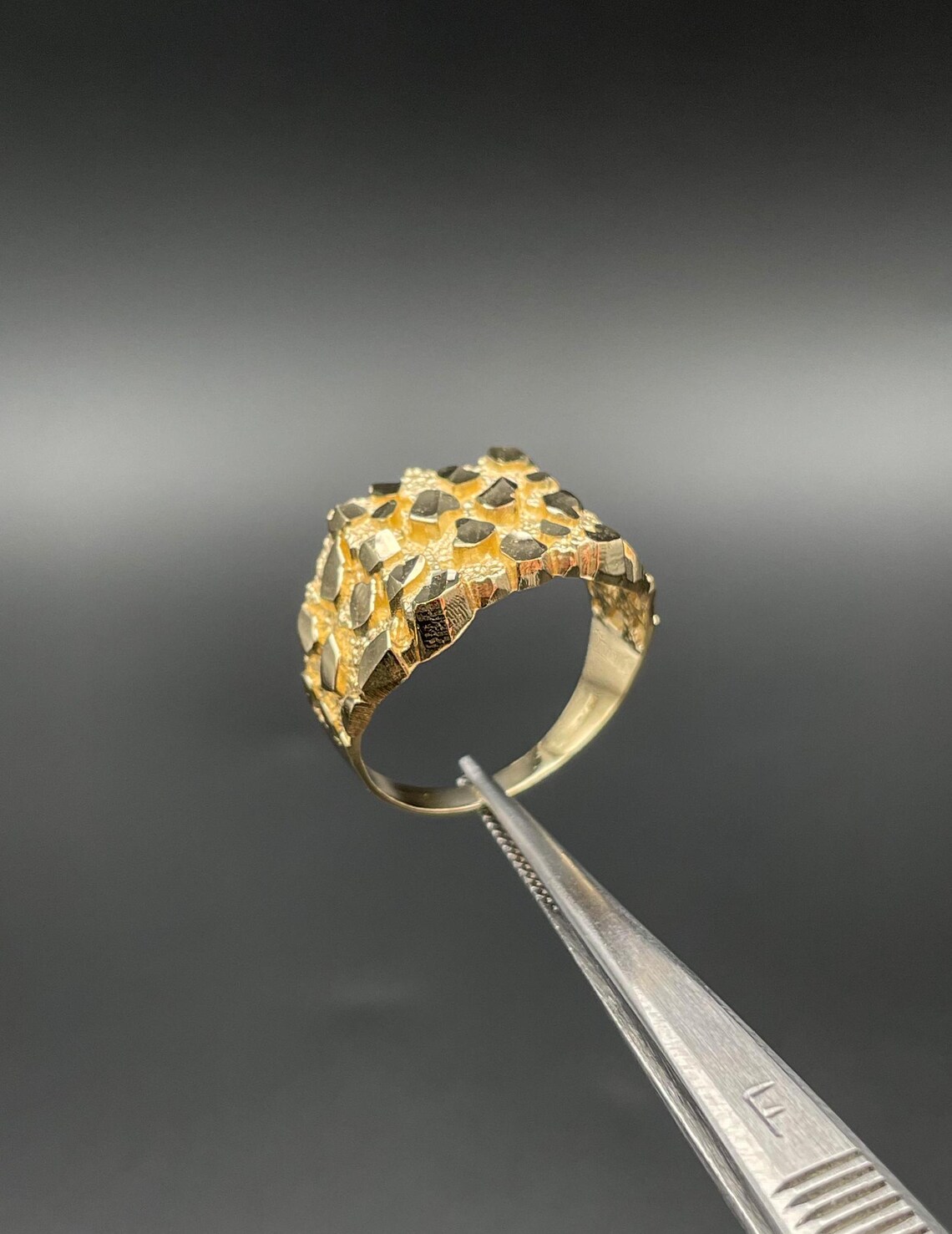 14k Gold Medium Square Nugget Ring / Classic Nugget Ring / Men’s Ring ...