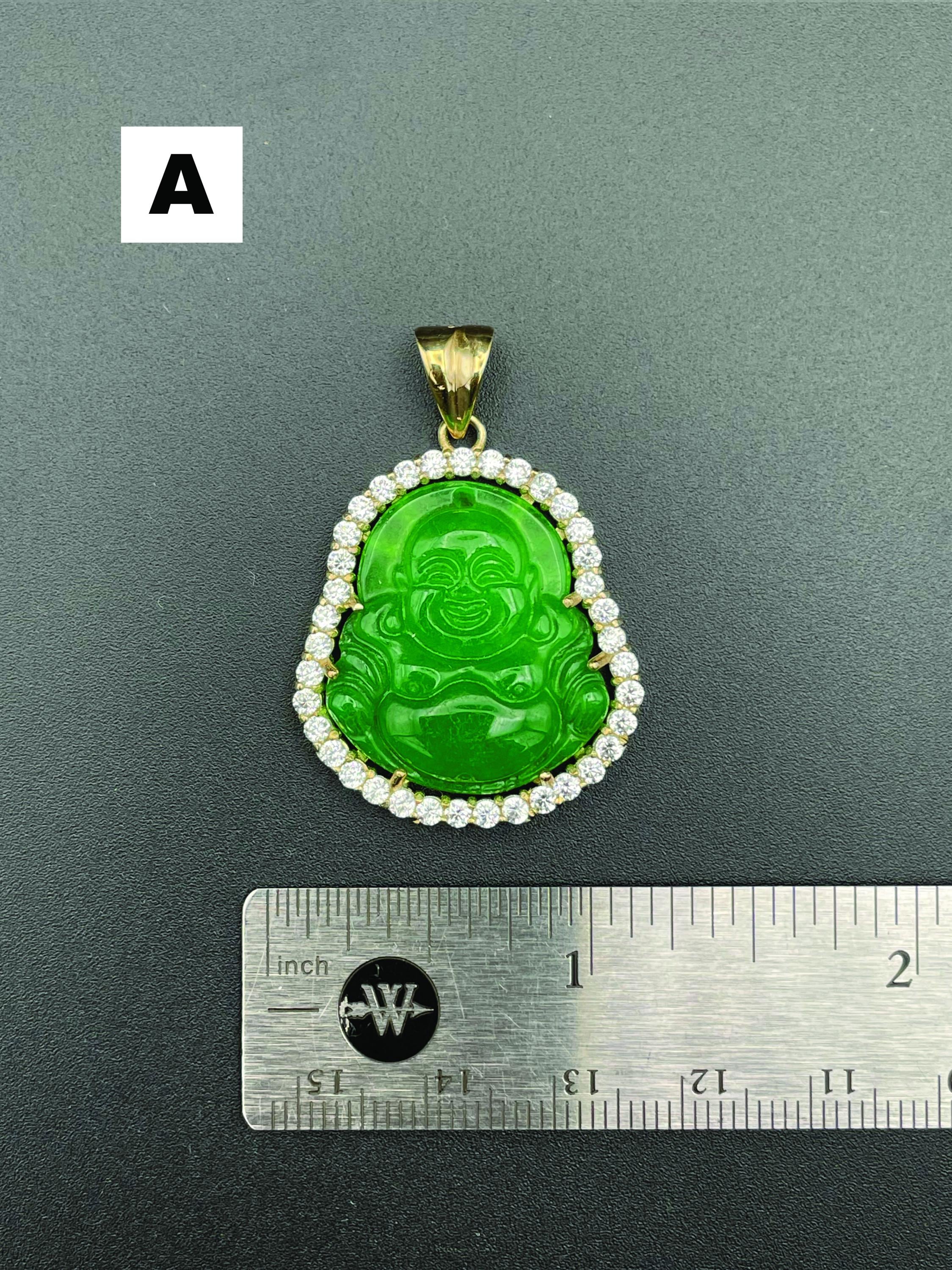 10k Gold Authentic Green Jade Laughing Buddha Pendant, Jade Charm With ...