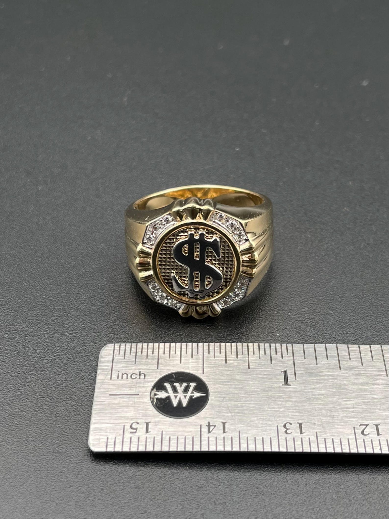 14k Gold Dollar Sign Ring With CZ - Etsy
