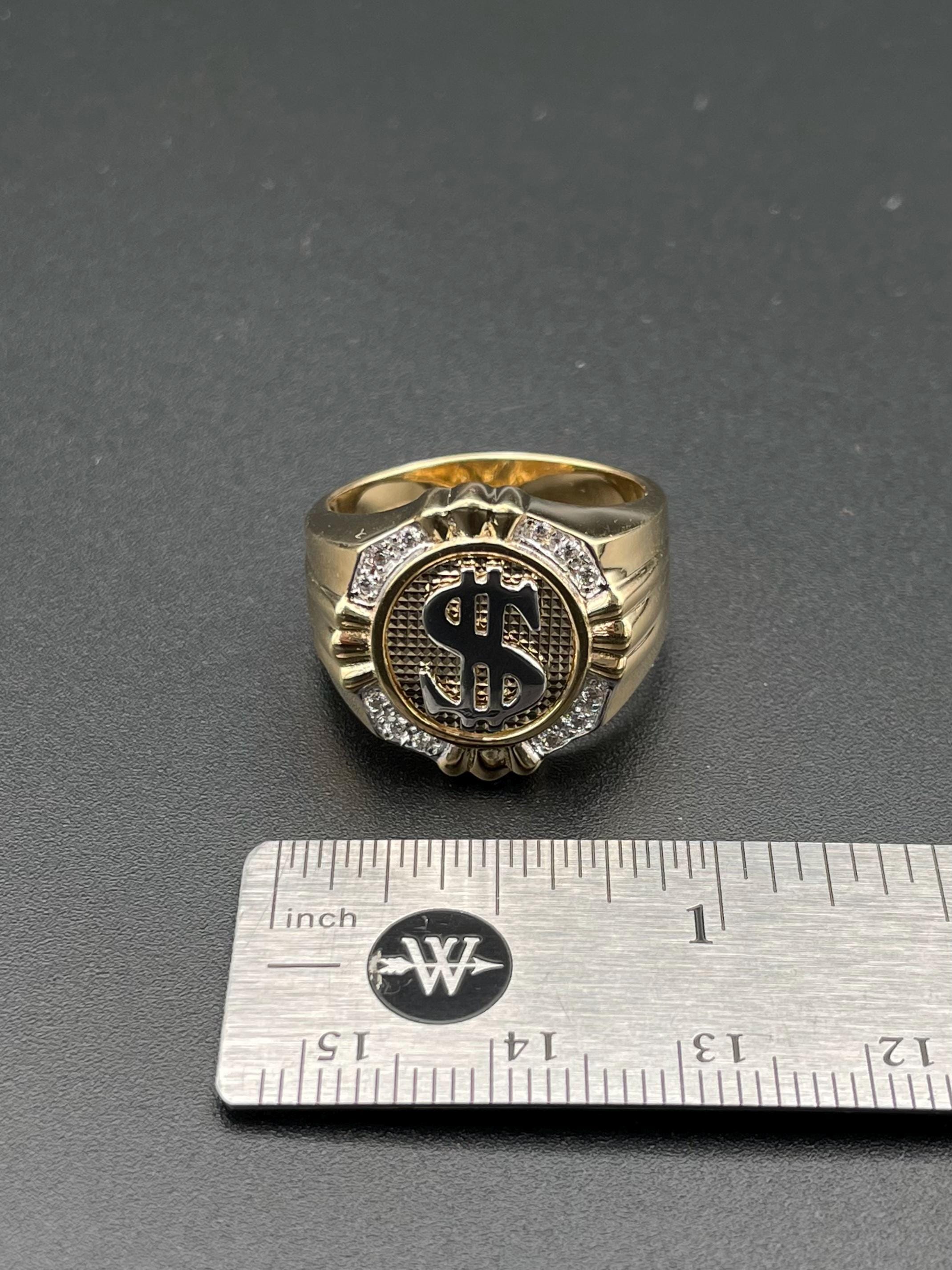 14k Gold Dollar Sign Ring With CZ - Etsy