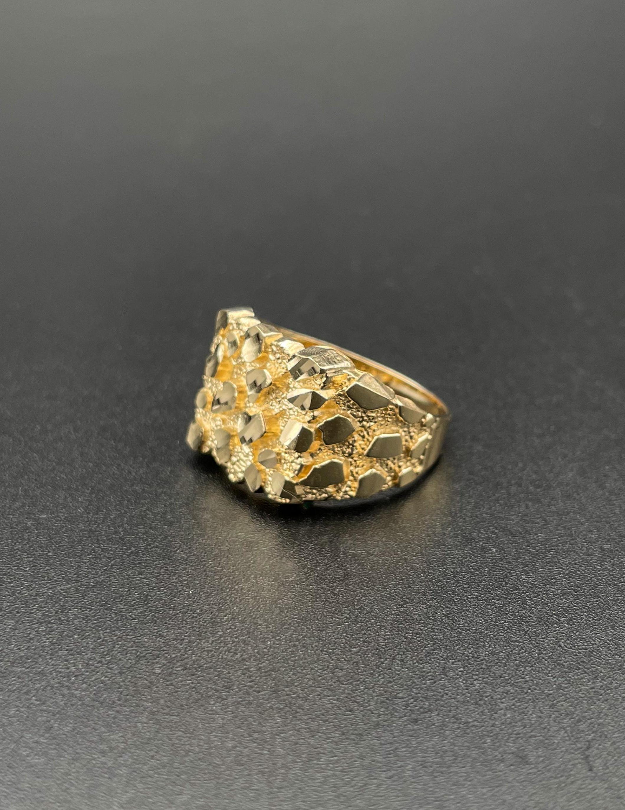 14k Gold Medium Square Nugget Ring / Classic Nugget Ring / Men’s Ring ...