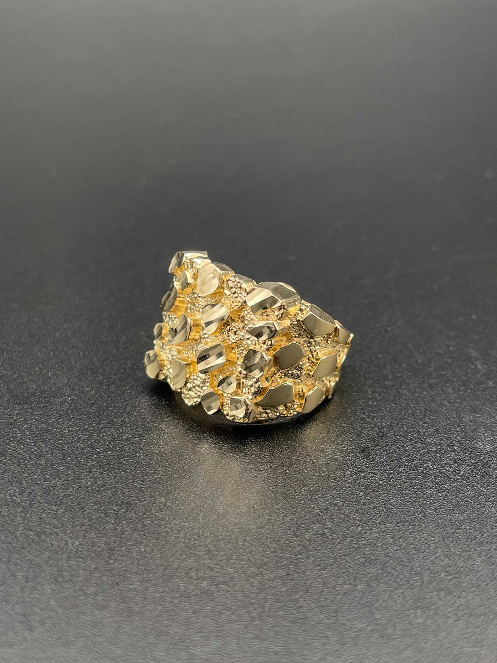 14k Gold Large Square Nugget Ring / Classic Nugget Ring / Men’s Ring ...