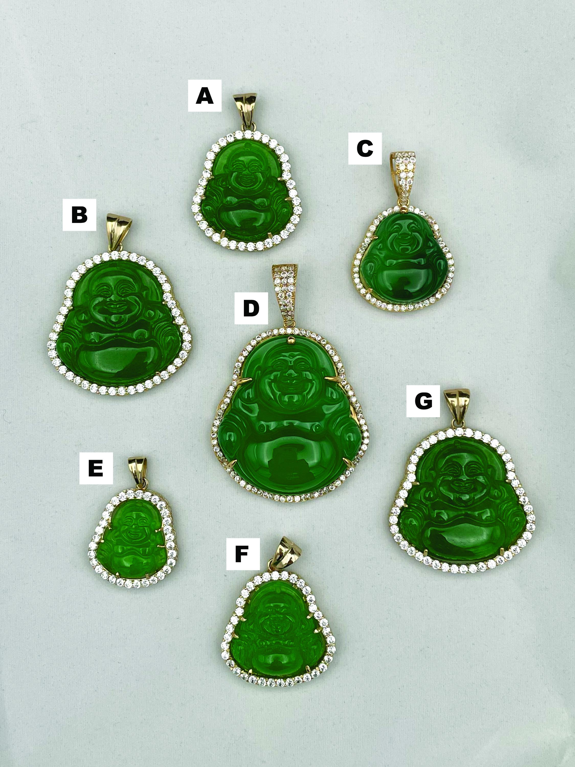10k Gold Authentic Green Jade Laughing Buddha Pendant, Jade Charm With ...