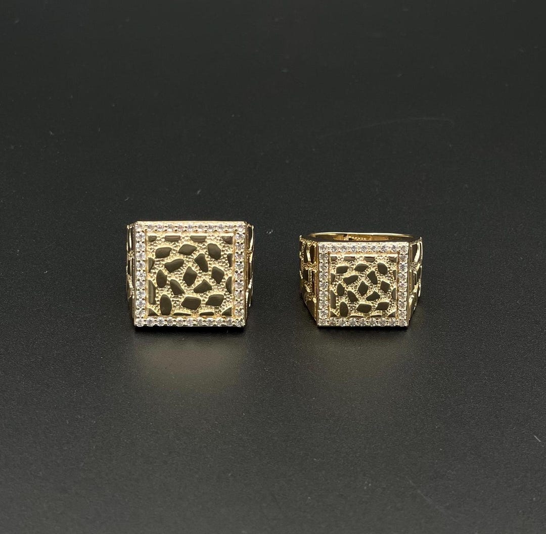 10k Gold Square Nugget Ring With Cubic Zirconia - Etsy