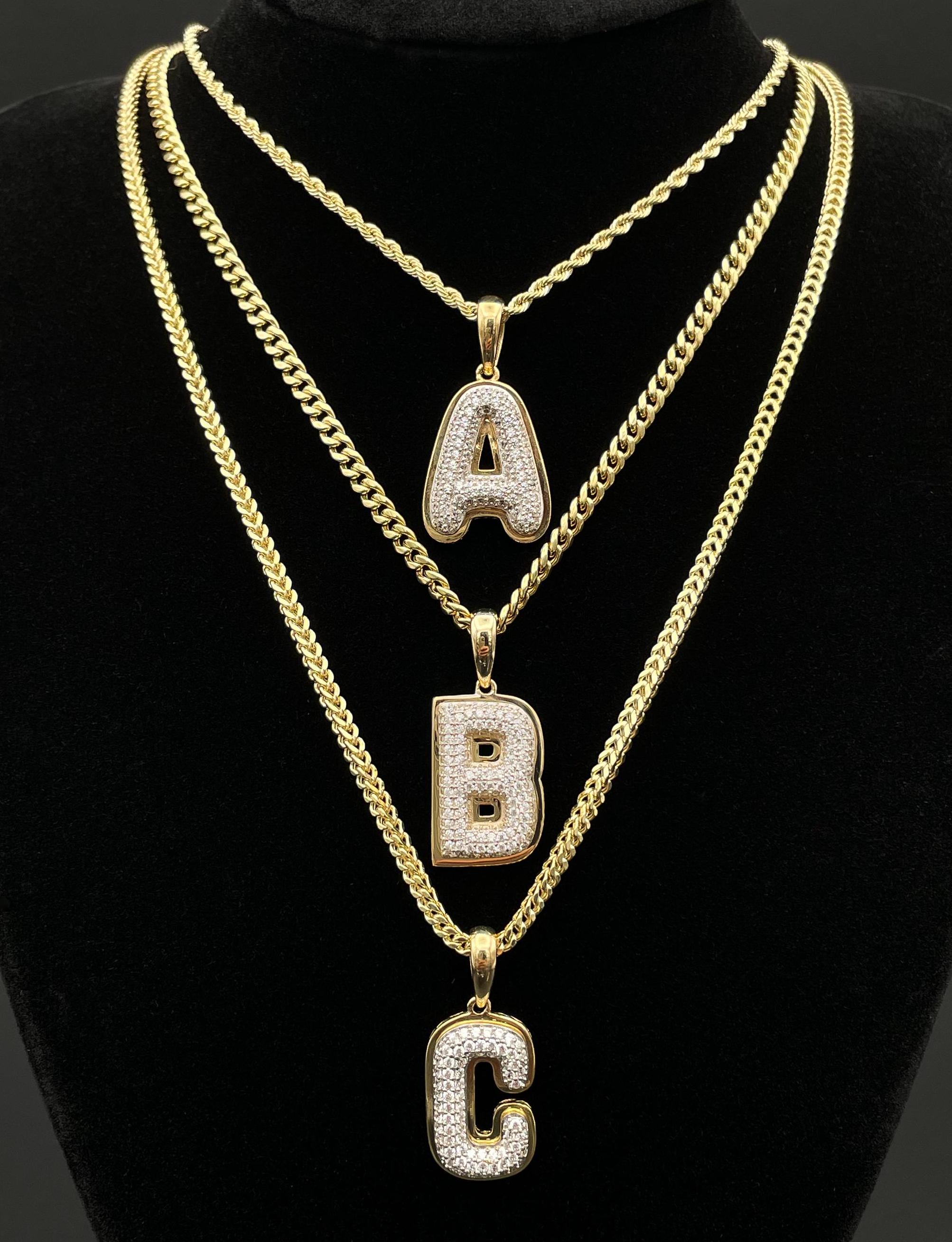 10K Gold Iced Out Initial Alphabet Pendant With CZ / 3D Chunky Initial ...